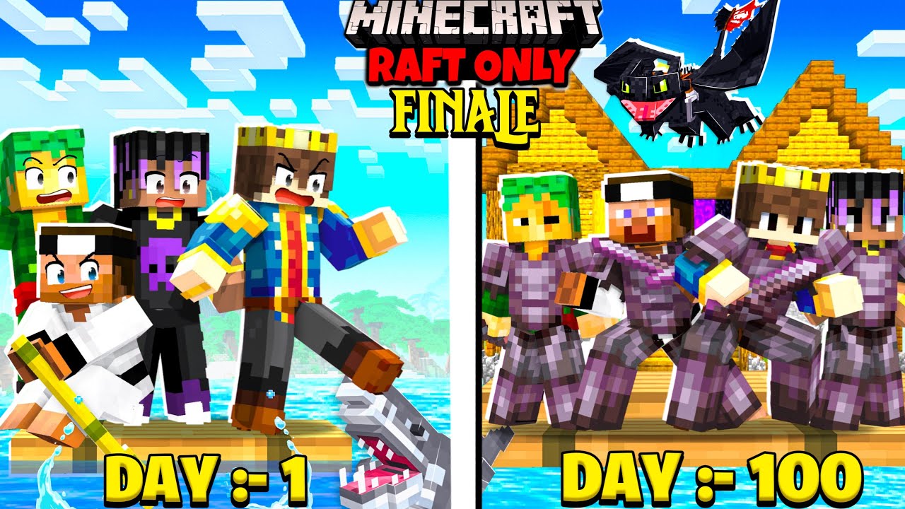 FINALE - 100 Days on ONE RAFT with Friends In Minecraft 😰 - YouTube