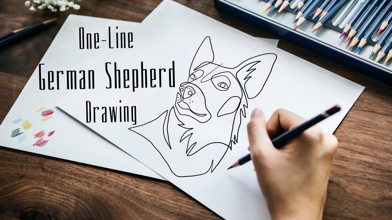 One Line German Shepherd Drawing - Drawing Dogs Series - How to draw ...