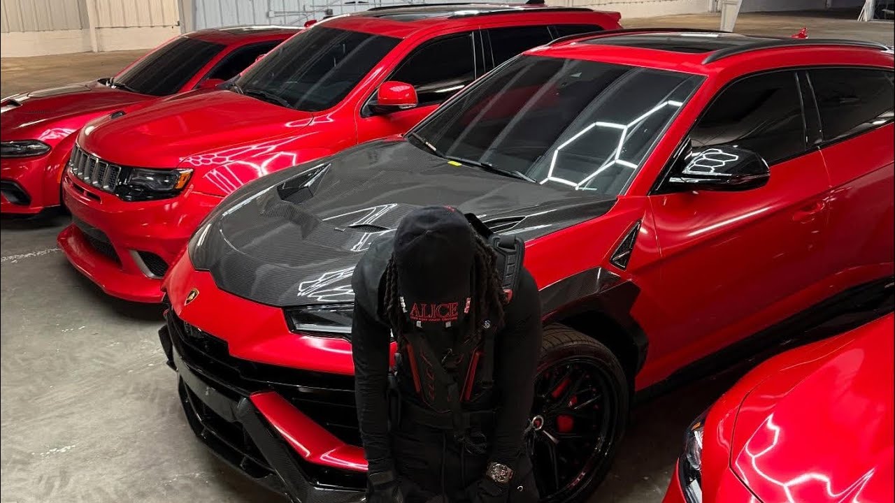Kai Cenat shows off his newly wrapped all-red car collection - YouTube