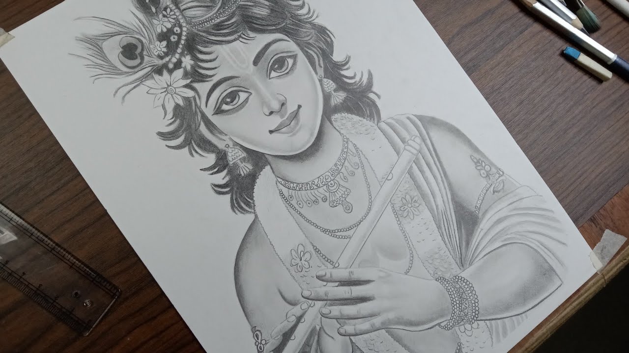 Krishna shading Drawing, Krishna Drawing - YouTube