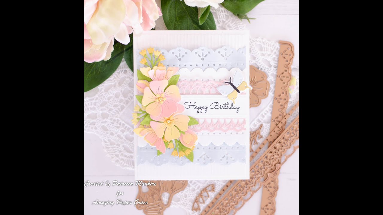 Amazing Paper Grace Romantic Slimline Borders Birthday Card - YouTube