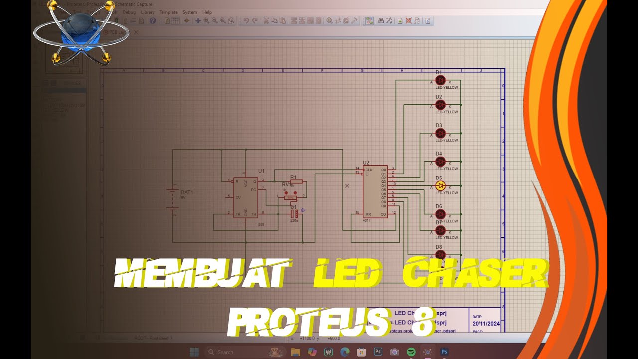 MEMBUAT LED CHASER DENGAN PROTEUS 8 - YouTube