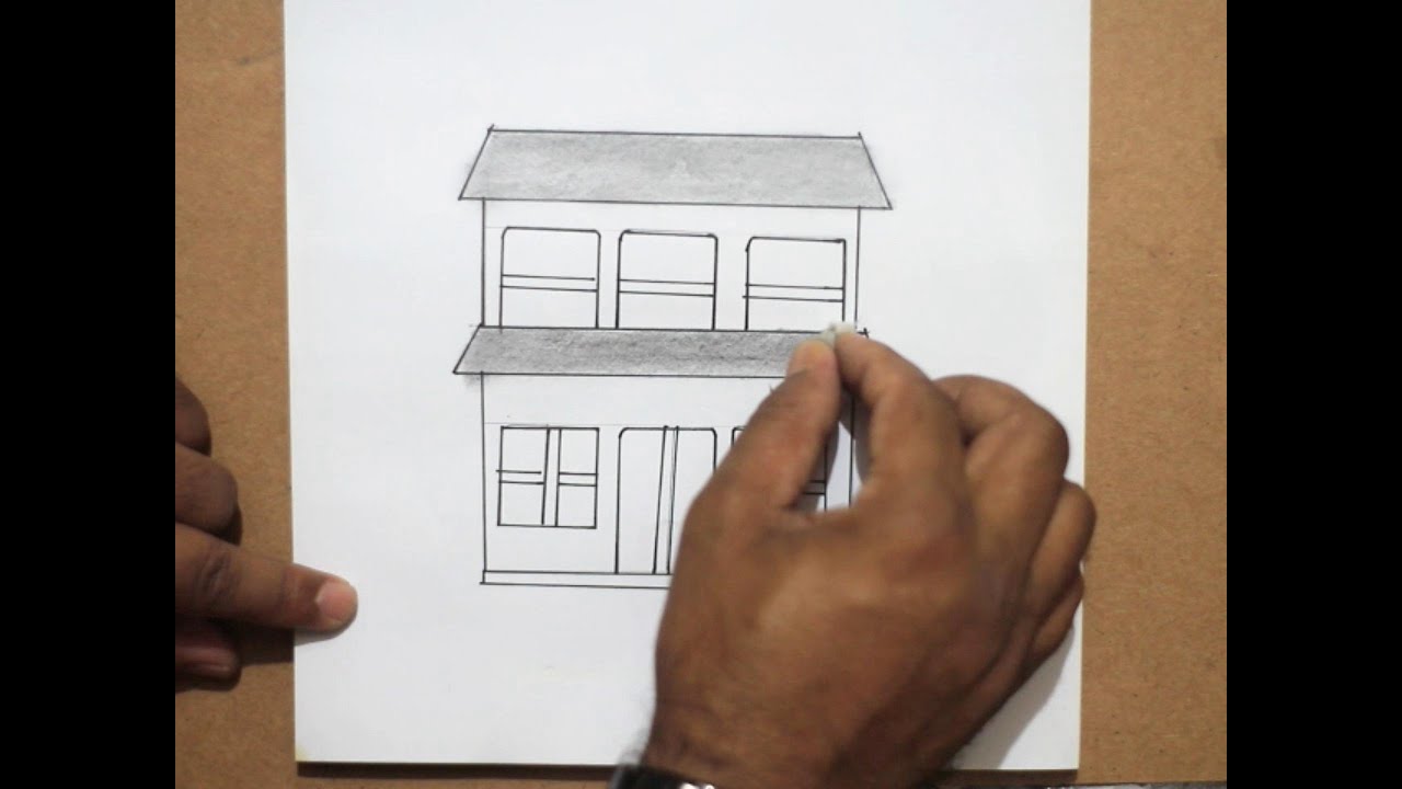 how to draw big house step by step - YouTube