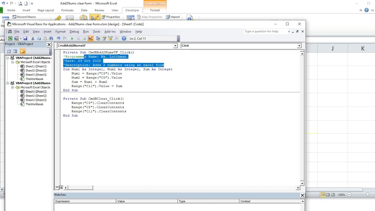 Adding Programmer Comments To A Vba Program Youtube