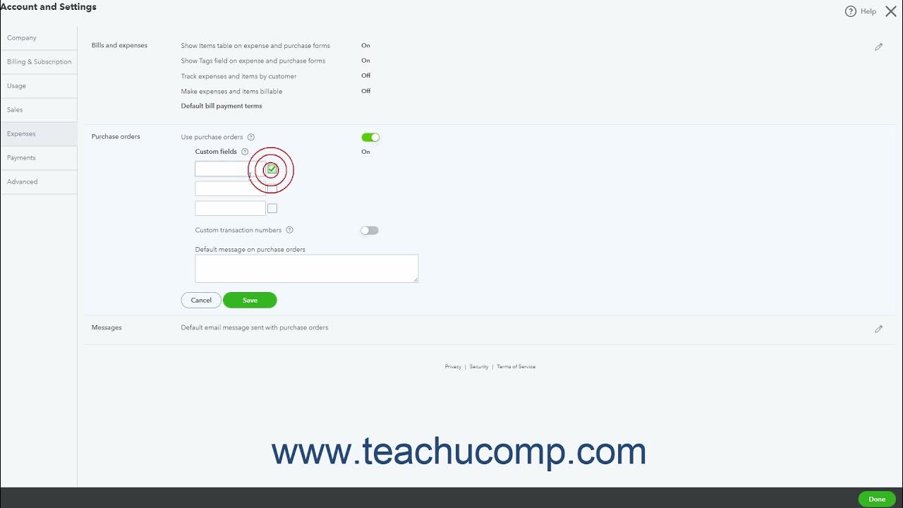 QuickBooks Online Tutorial Enabling Purchase Orders and Custom Fields Intuit Training - YouTube