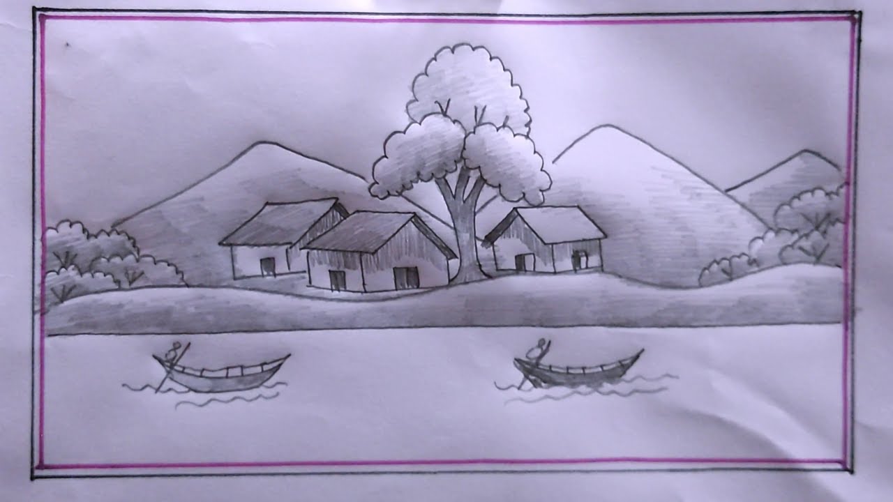 how to draw a easy scenery/simple scenery drawing/draw a simple scenery ...