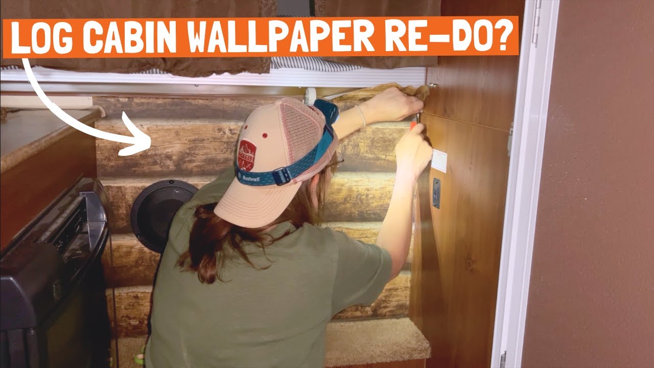 Pop up camper log cabin wallpaper re-do - YouTube