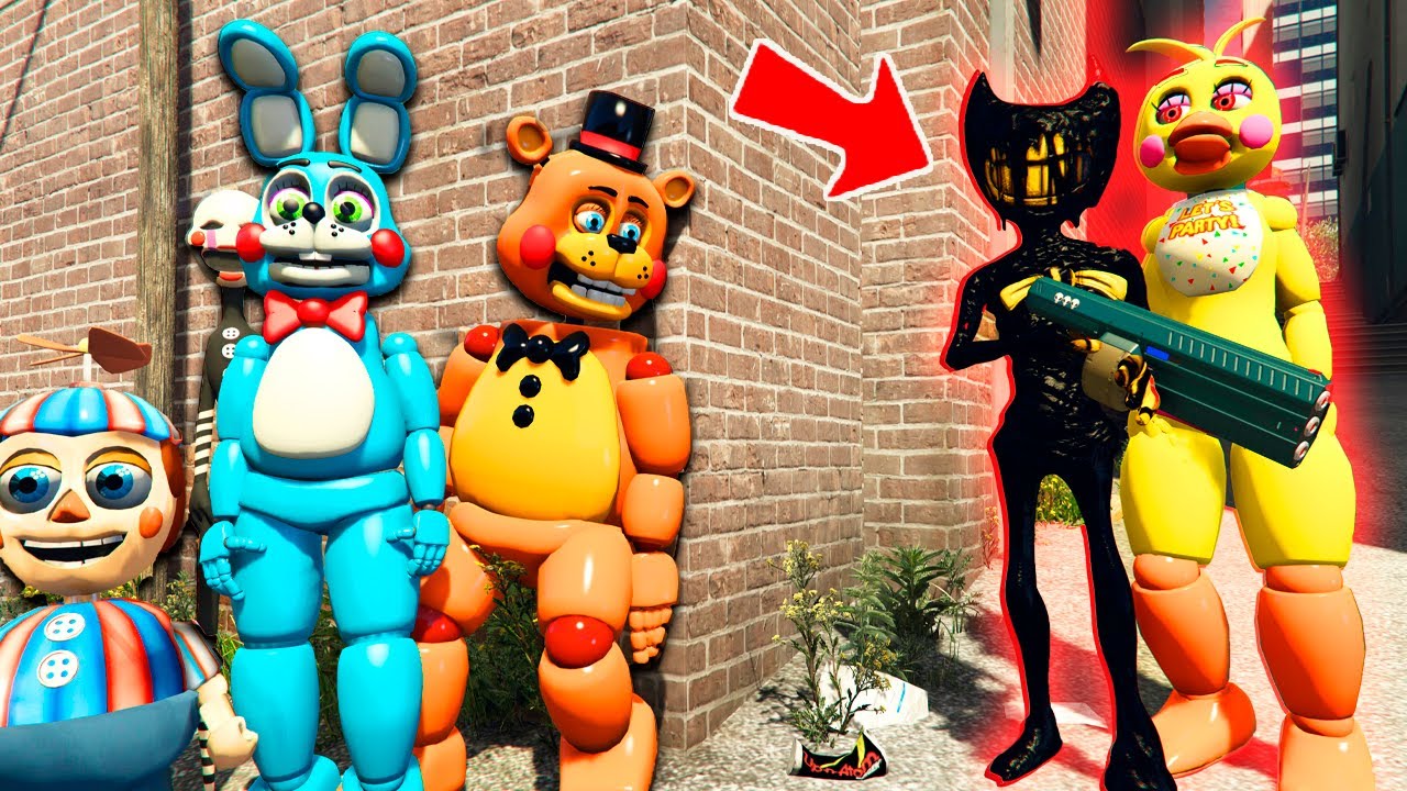 ANIMATRONICS PARTY! FREDDY AND INK BENDY! GTA 5 FNAF MODS - YouTube