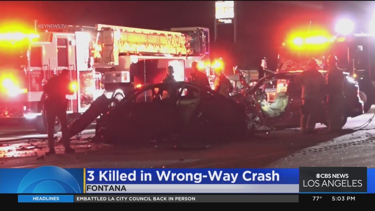 Three people dead following wrong-way crash in Fontana overnight - YouTube