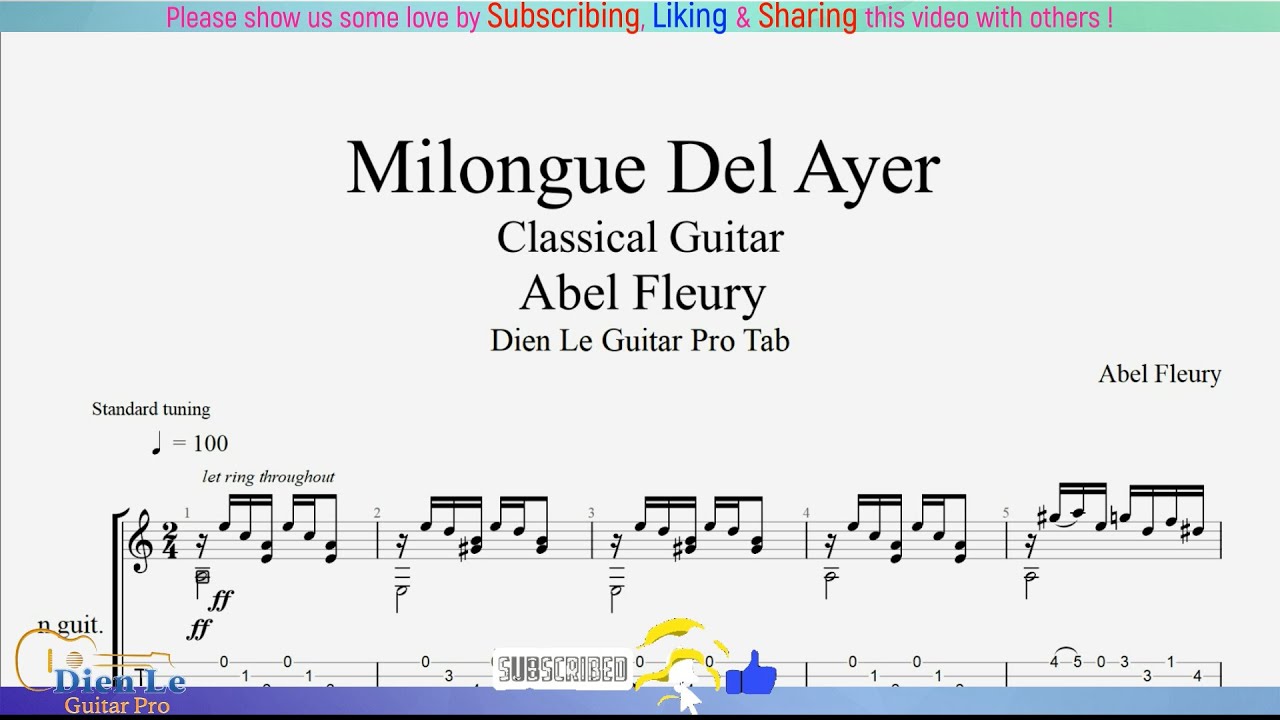 For Classical Guitar with TABs - Abel Fleury - Milongue Del Ayer - YouTube