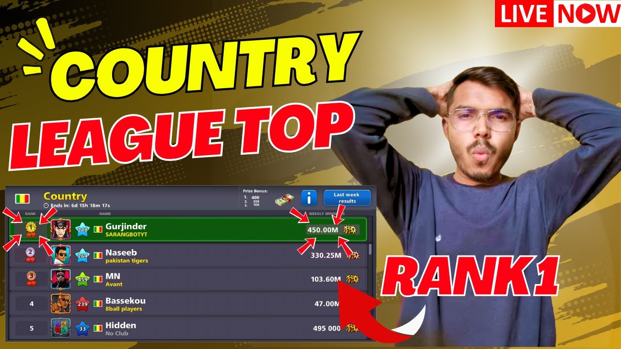 COUNTRY TOP RANK 1IN 8 BALL POOL LIVE #8ballpool - YouTube