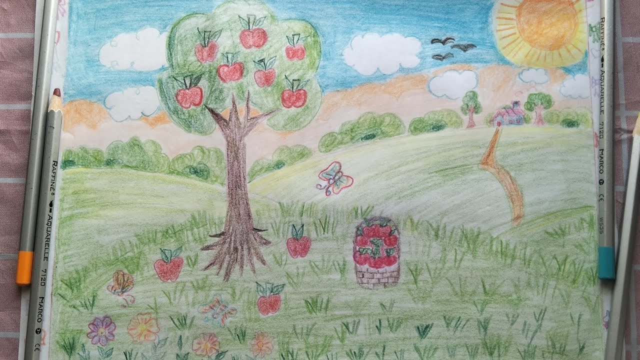 Dạy bé vẽ cây táo đơn giản, vẽ cây ,Teach children to draw simple apple ...