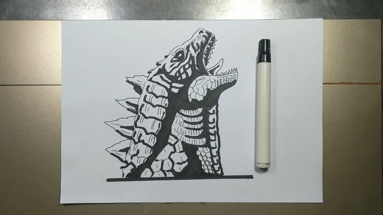 How to draw GODZILLA HEAD step by step - YouTube