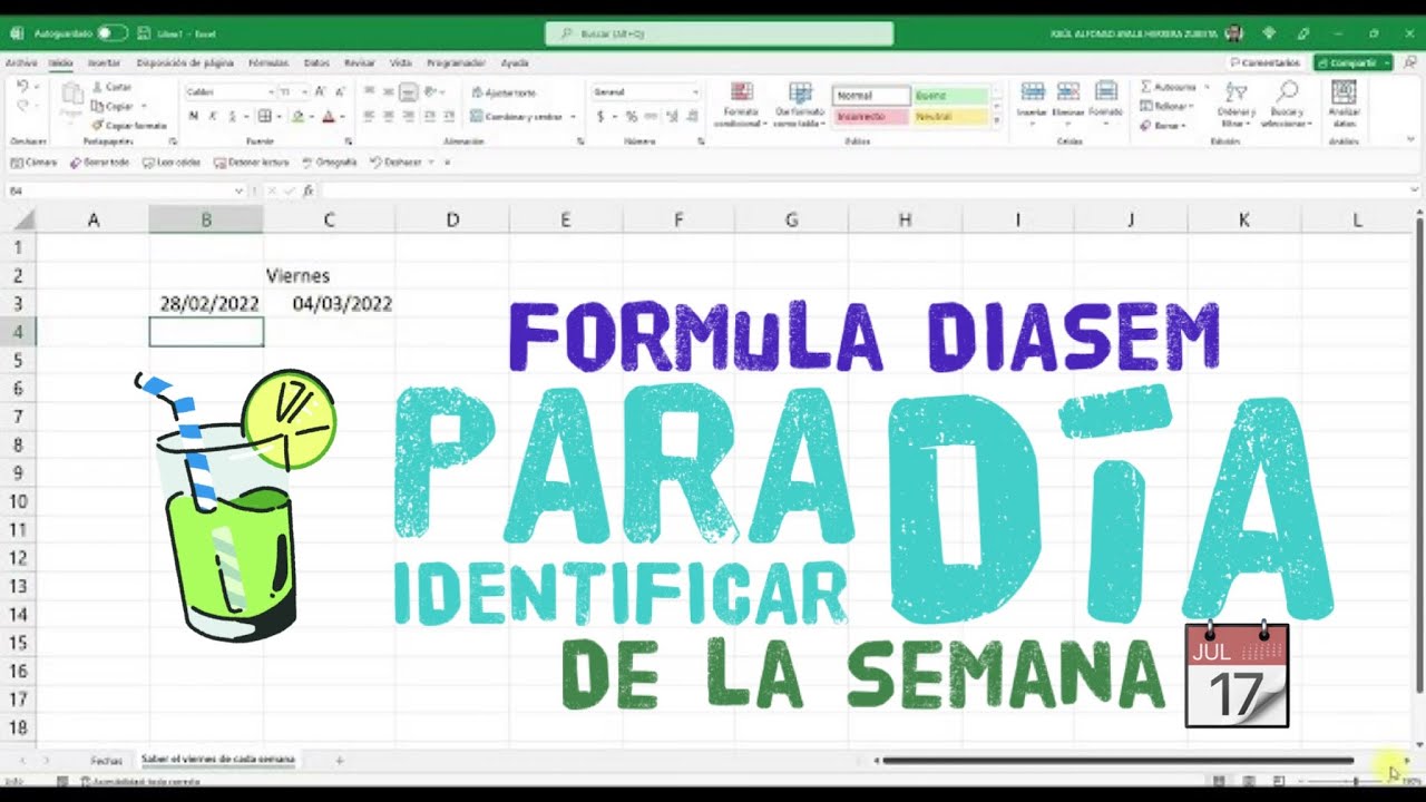 Fórmula para identificar días de la semana - YouTube