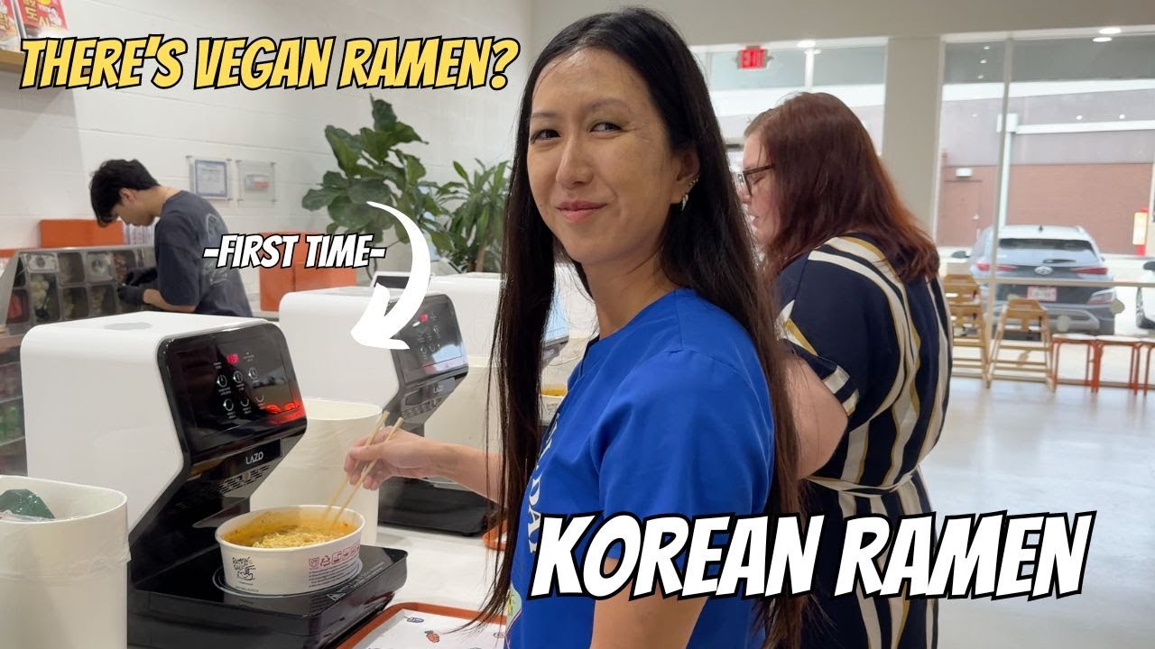 vegan food vlog --- first time trying korean ramen @RamyunLibrary - YouTube