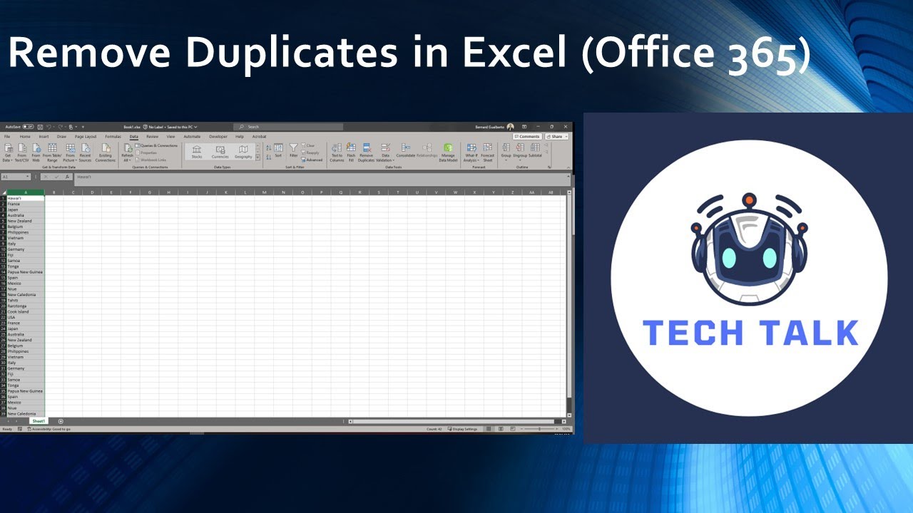 Quick Video On How To Remove Duplicates in Excel (Office 365) - YouTube
