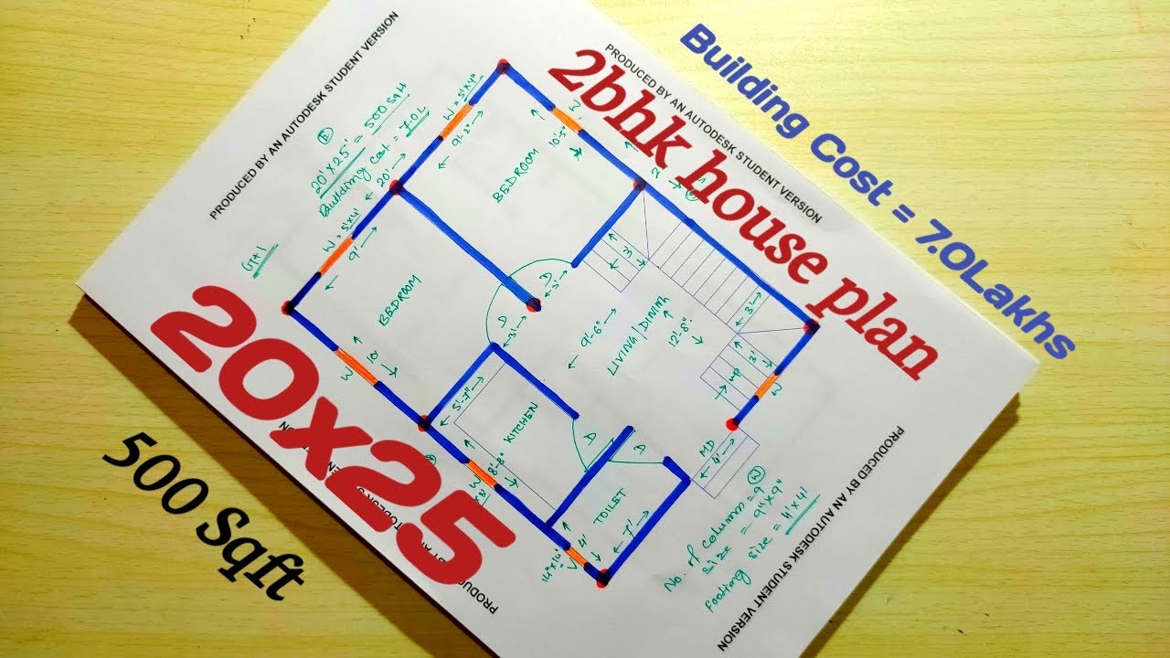 20x25 house plan||500 sqft building design ||25*20 small house map ...