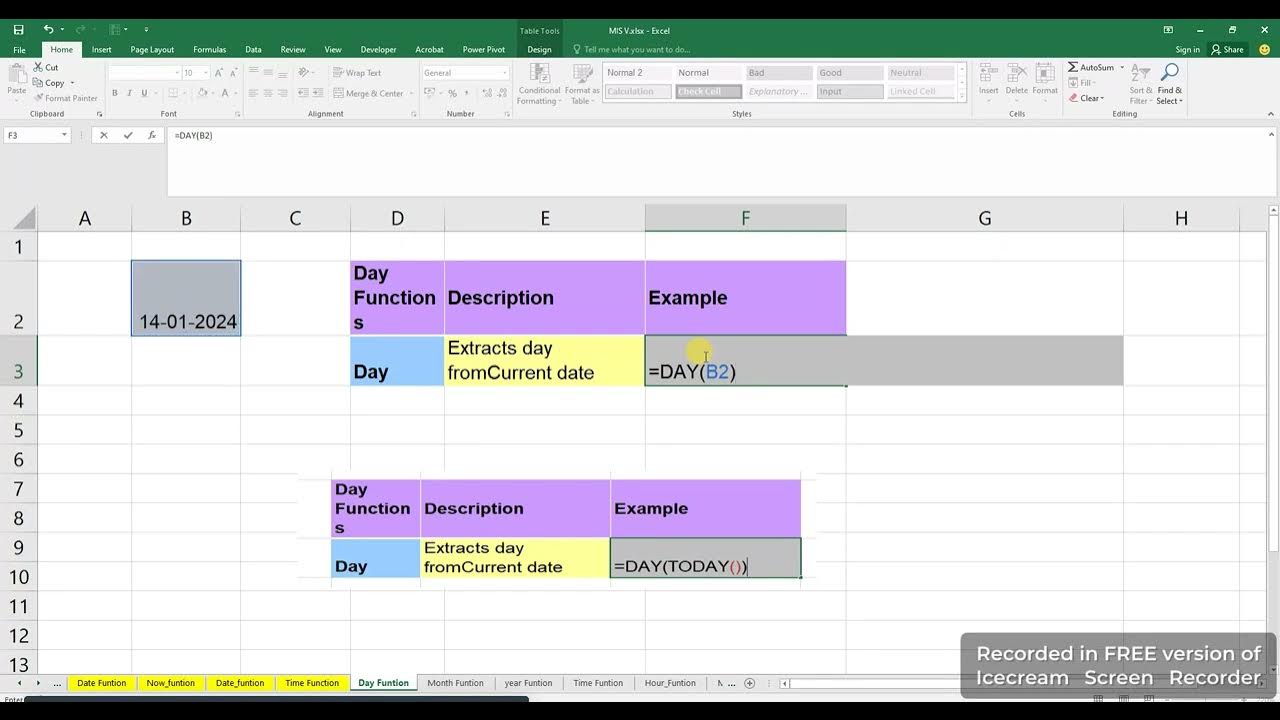 Day Funtion in Excel || Day Function ka use kaishe kare - YouTube