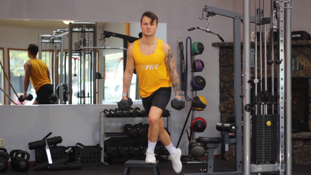 Dumbbell Step-Up Curtsy Lunge - YouTube