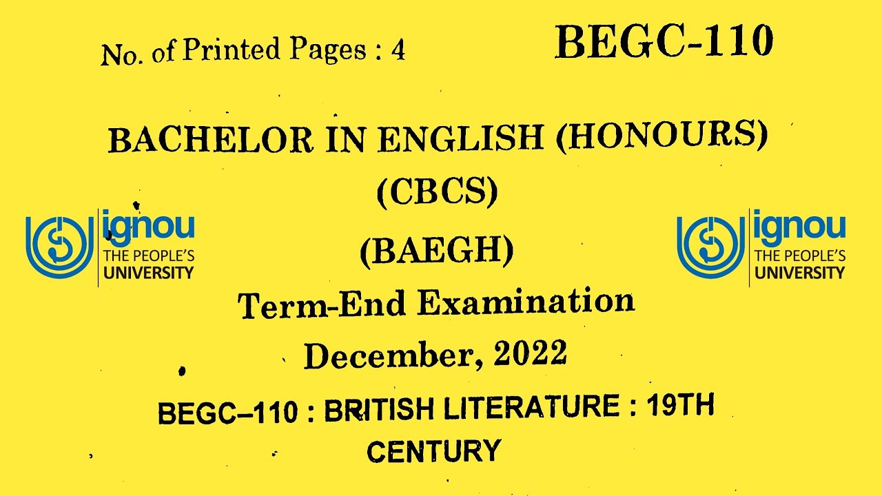 BEGC 110 Previous Year Question Paper | December 2022 BAEGH Question ...