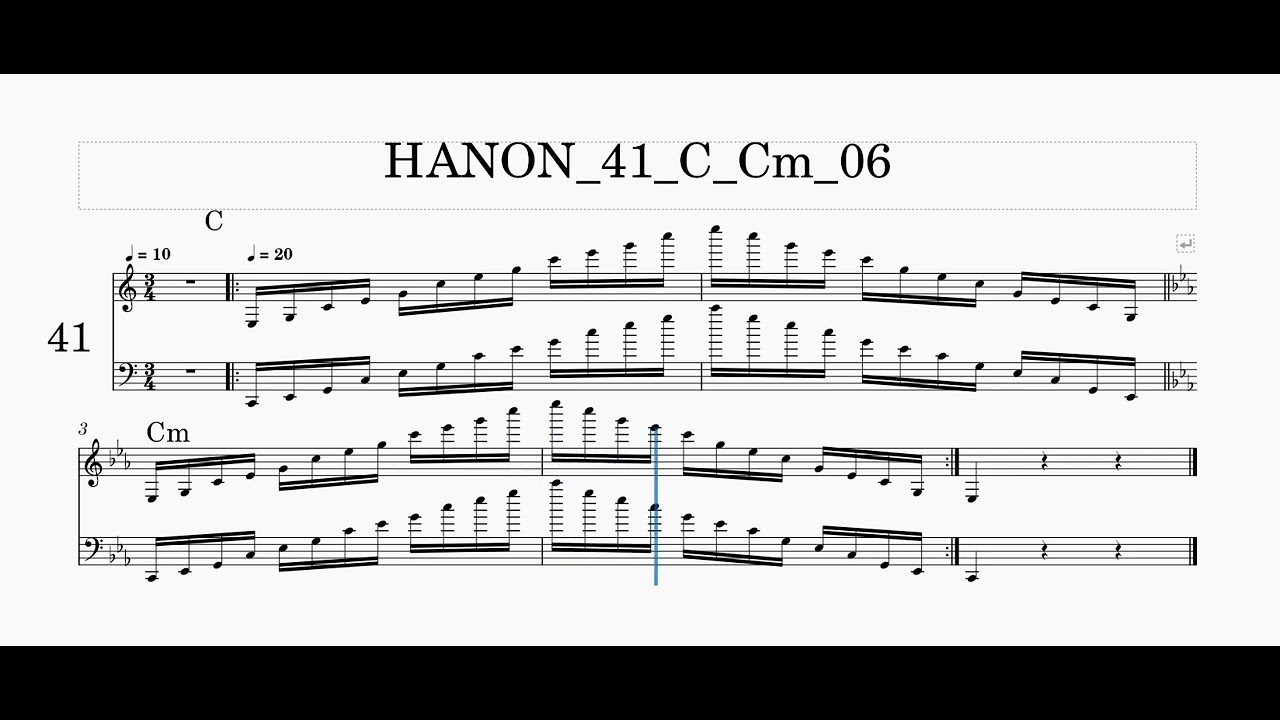 【ピアノの練習：ハノン41番 アルペジオ】HANON 41 Arpeggio 06 C Cm T20【N41_C_Cm_06_T20 ...