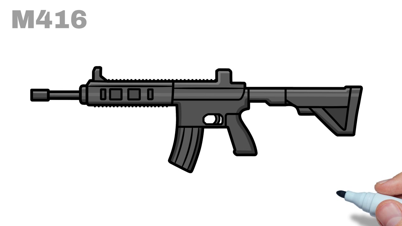 How to draw M416 RIFLE easy | Drawing hk416 m16 gun step by step - YouTube