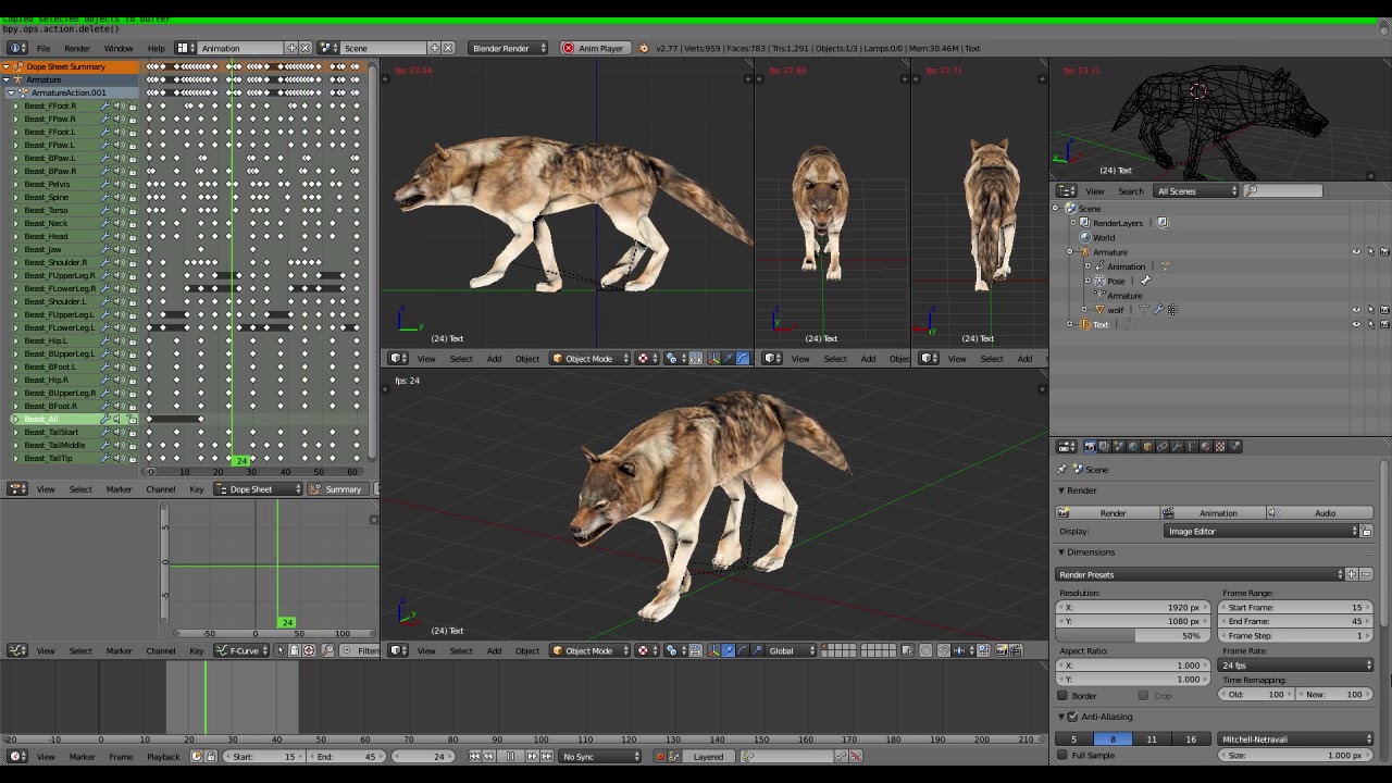 wolf/dog walk cycle animation(blender) - YouTube