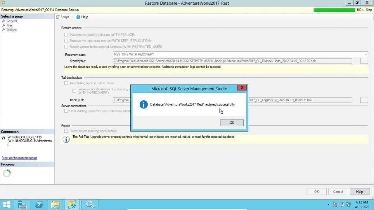 Restoring Full, Differential, Log Backups in Sql Server - YouTube