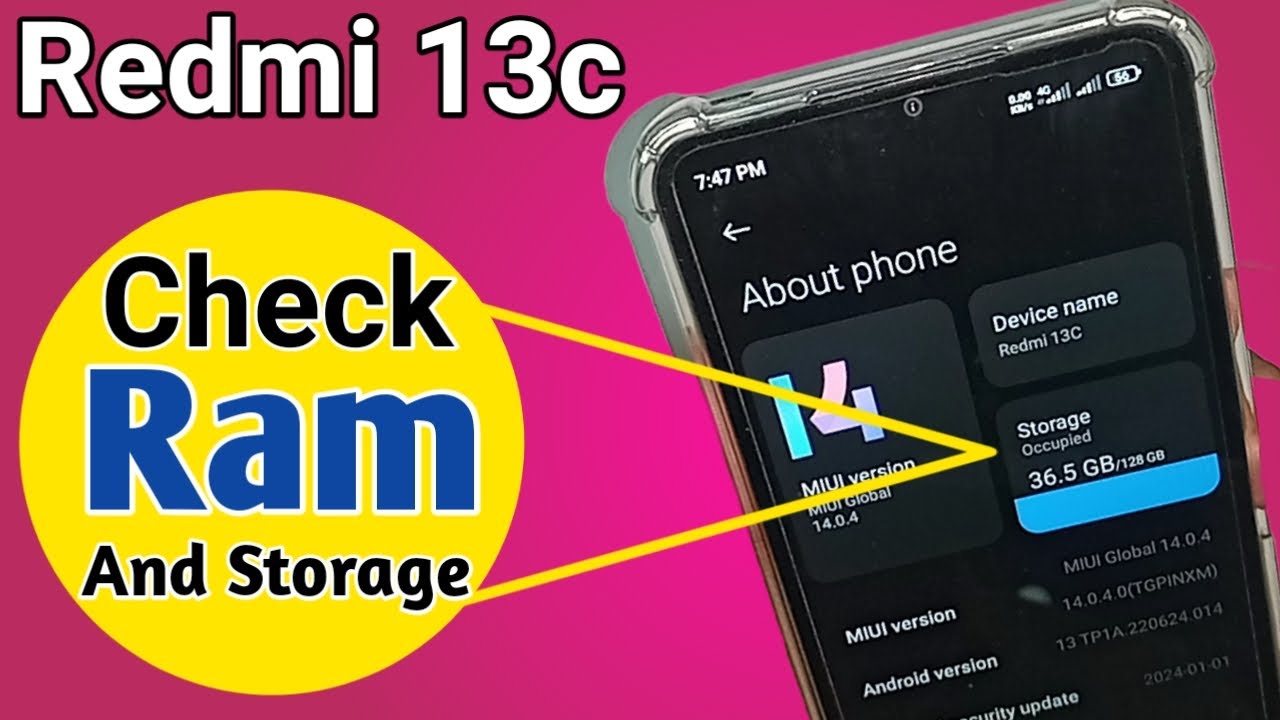 Redmi 13c check Ram and storage - YouTube