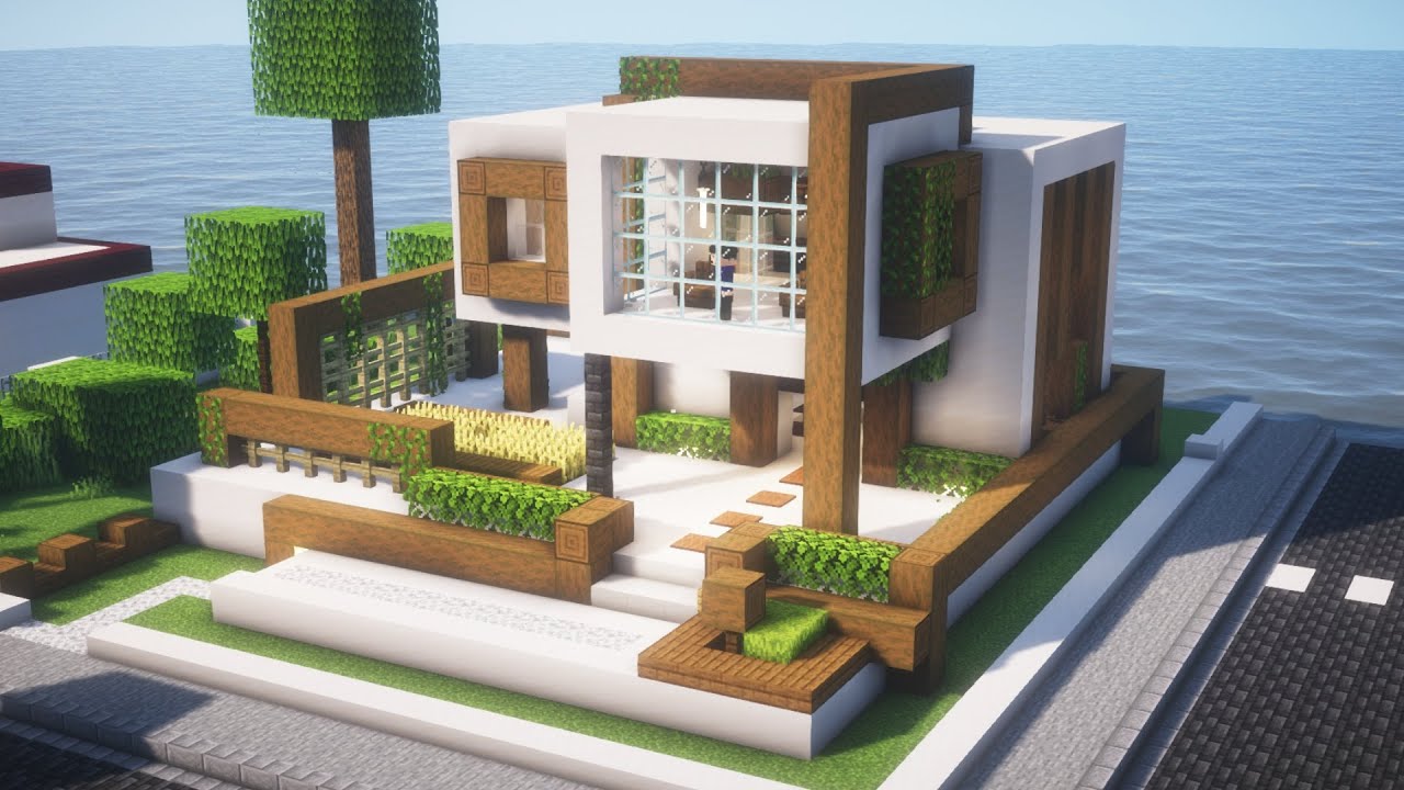 How to Build Wooden Modern House + Interior in Minecraft | Relaxing ...