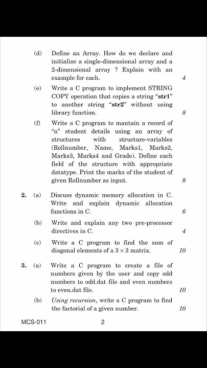 #Shorts MCS-011 JUNE 2021 Question Paper (Problem Solving and Programming) - YouTube