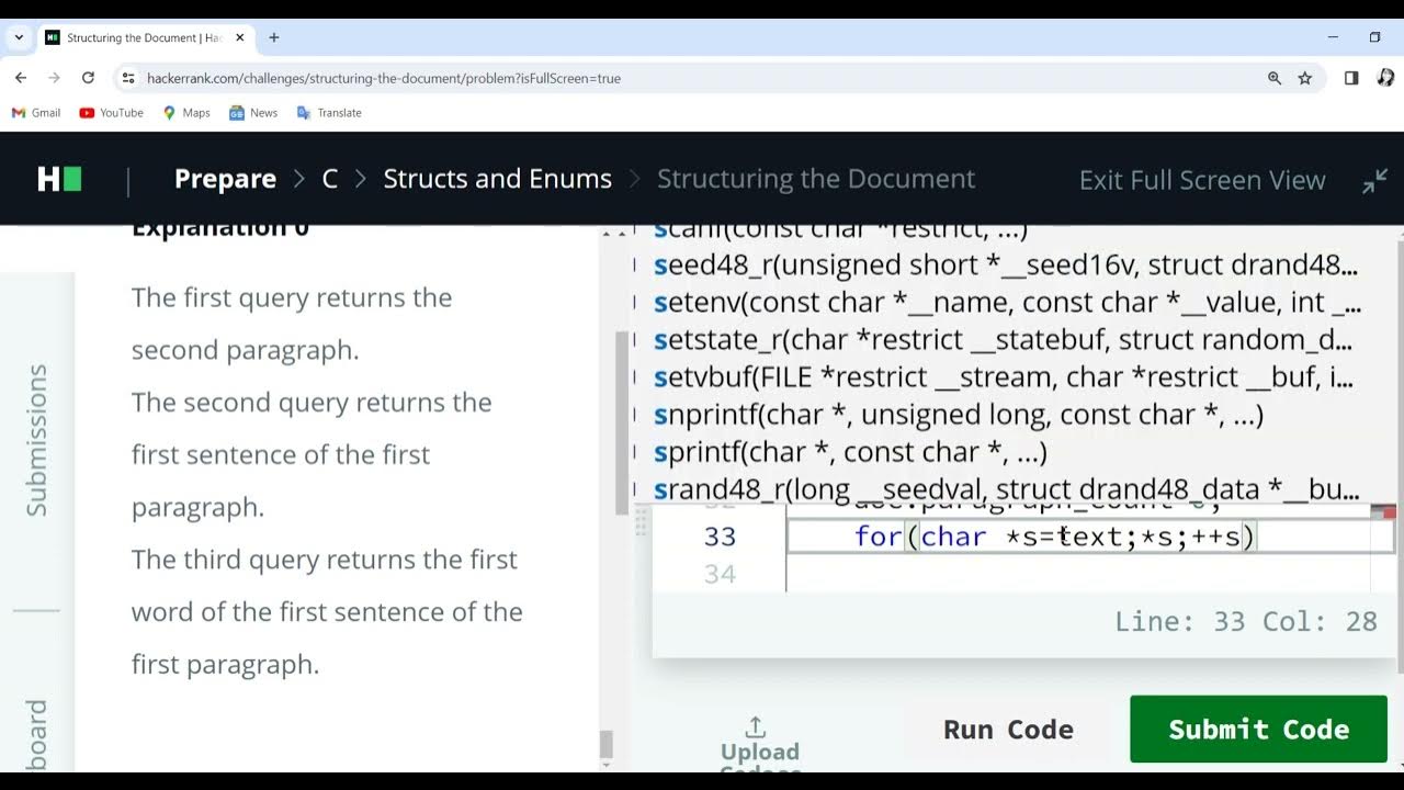Hackerrank On c with Structuting the Document Part 2 - YouTube