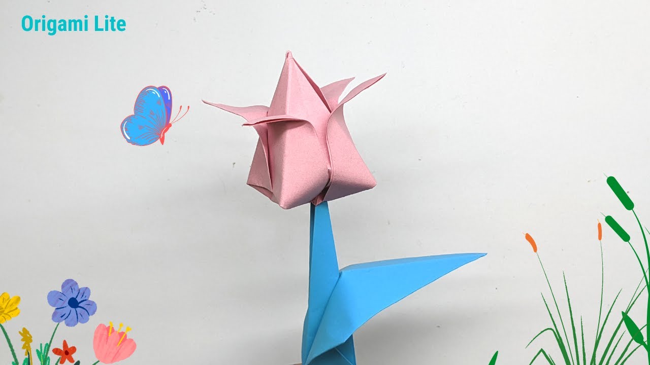Origami Tulip Flower and Stem Instructions - YouTube
