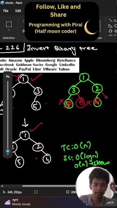 Leetcode - 226 | Invert Binary Tree | Programming with Pirai | Half Moon Coder. - YouTube