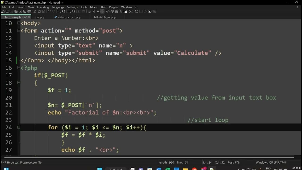 BCA-PHP program to calculate factorial of number - YouTube
