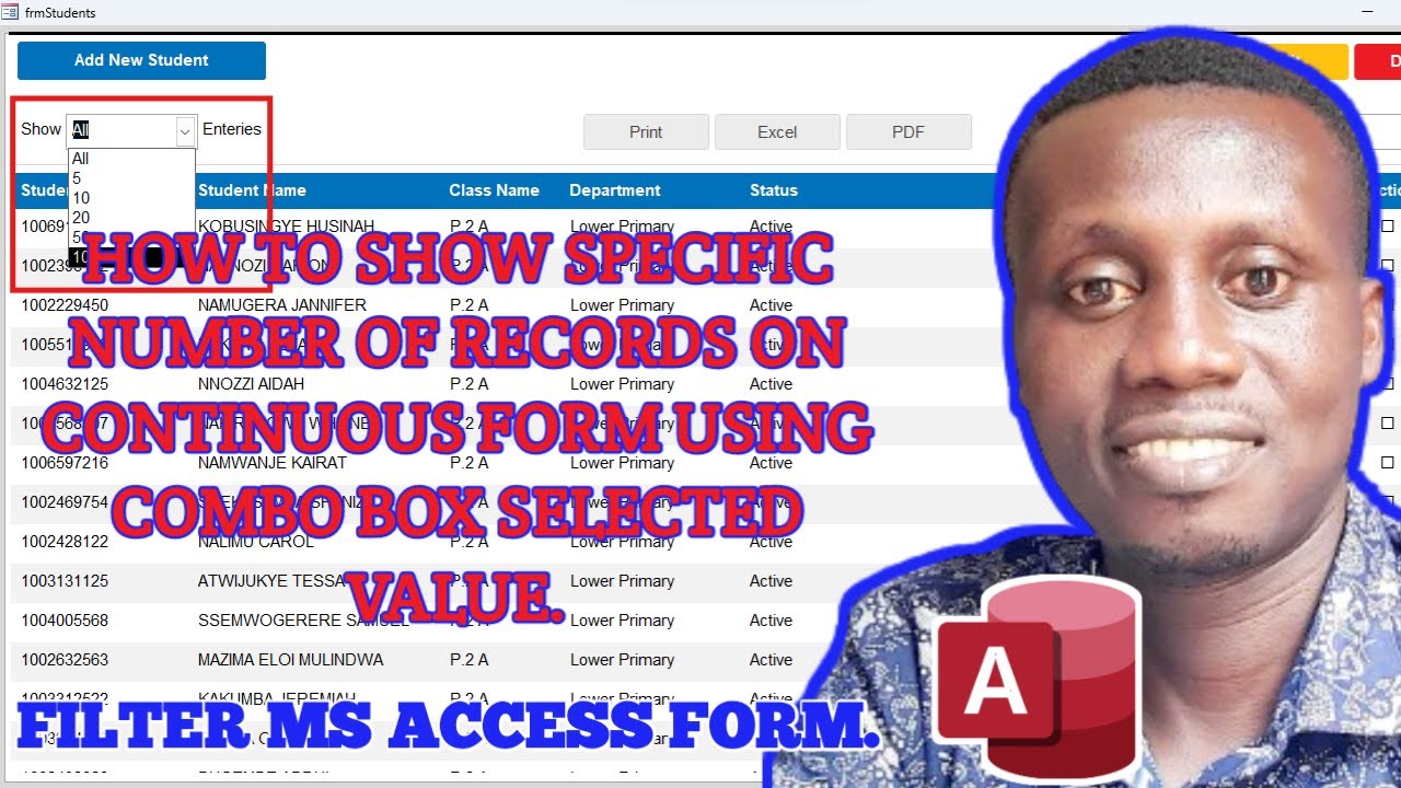 How Show A Specific Number Of Records On Ms Access Form Using Combo Box And A Simple Sql