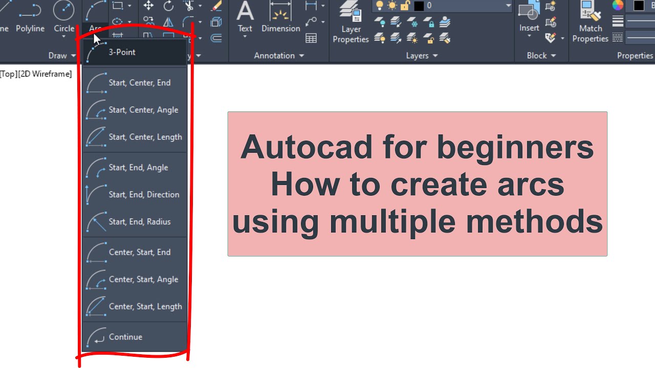 AutoCAD for Beginners How to Create Arcs Using Multiple Methods - YouTube