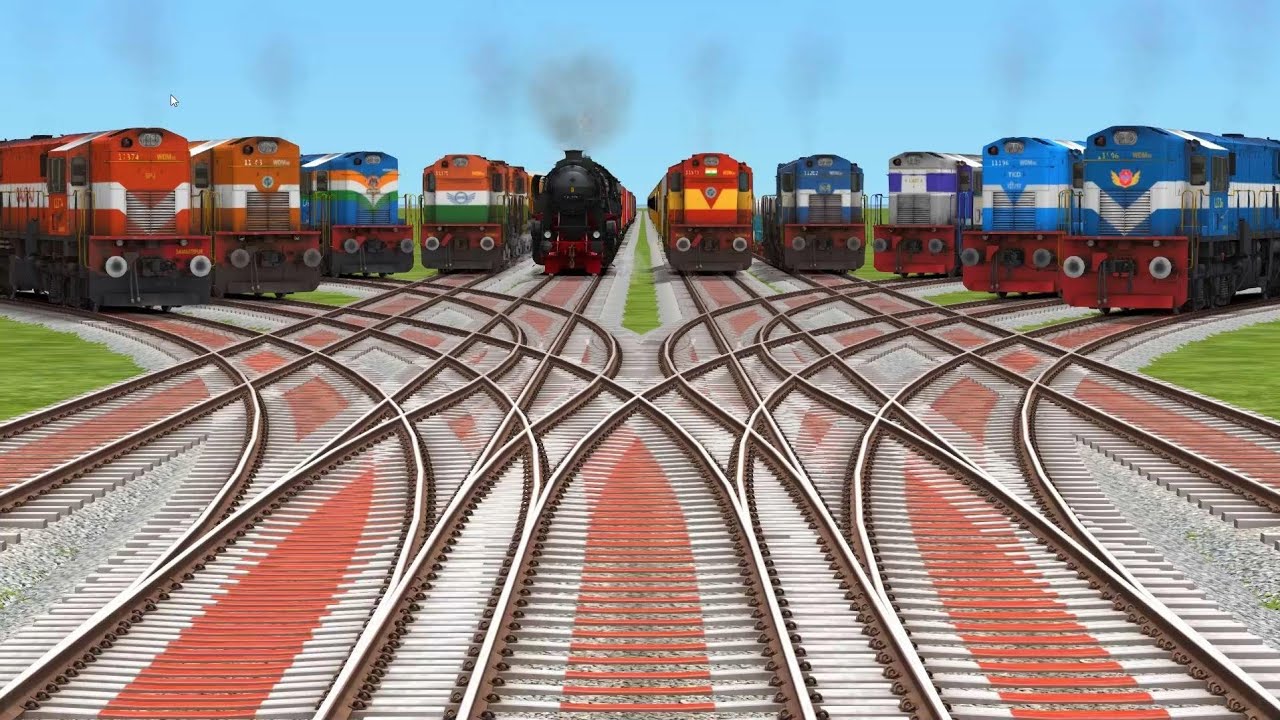 All Diesel Realstic Trains Crossing On Bumpy🔵 Curved tracks | trainz ...
