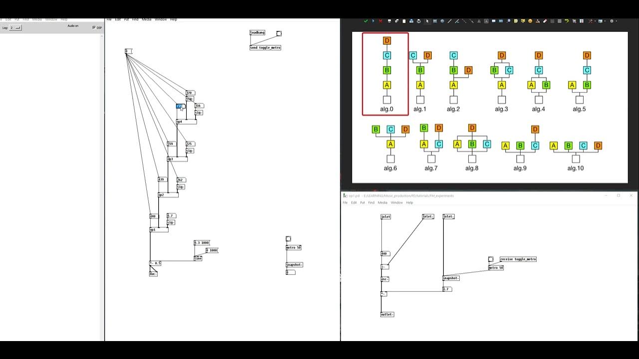 pure data - recreate fm synthesys algs - experiment 001 - YouTube