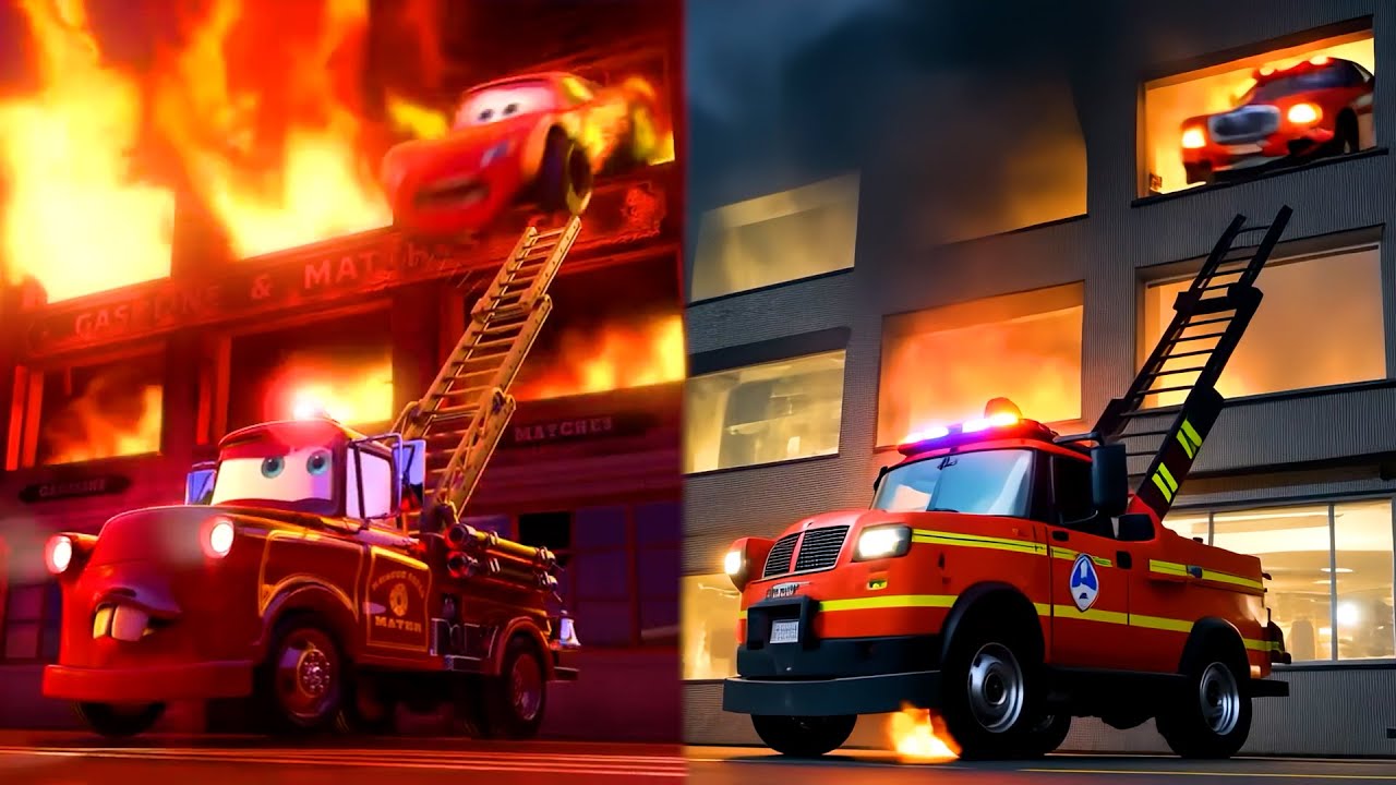 Mater Saves McQueen from LA Fire - YouTube