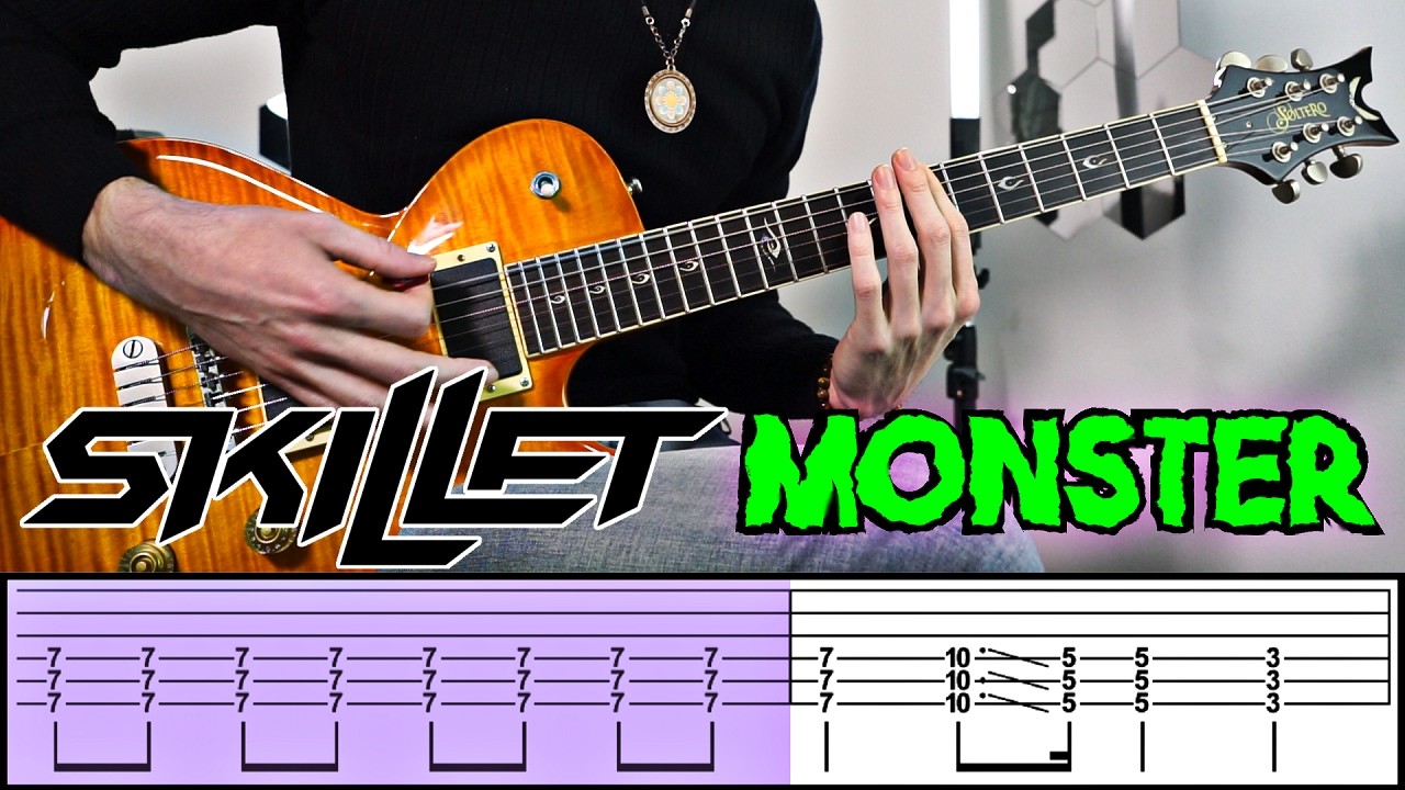 Skillet - Monster | Guitar playthrough with TAB on screen - YouTube