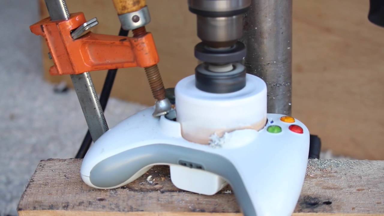 Hole saw drills through XBOX controller - YouTube