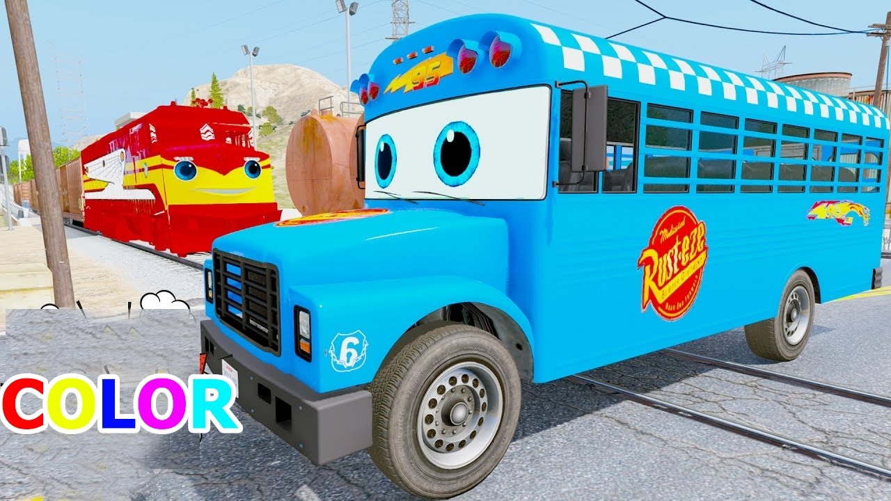 COLOR School Bus CARS in Spiderman Cartoon with Colors for Kids ...