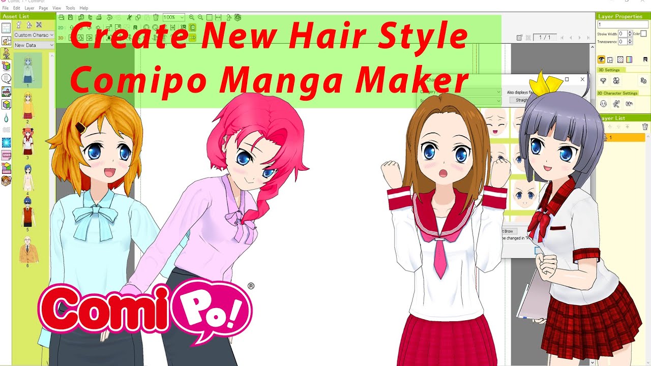 Vẽ Truyện Tranh Phong Cách Nhật Bản - Import Hair Style Manga Maker Comipo - YouTube