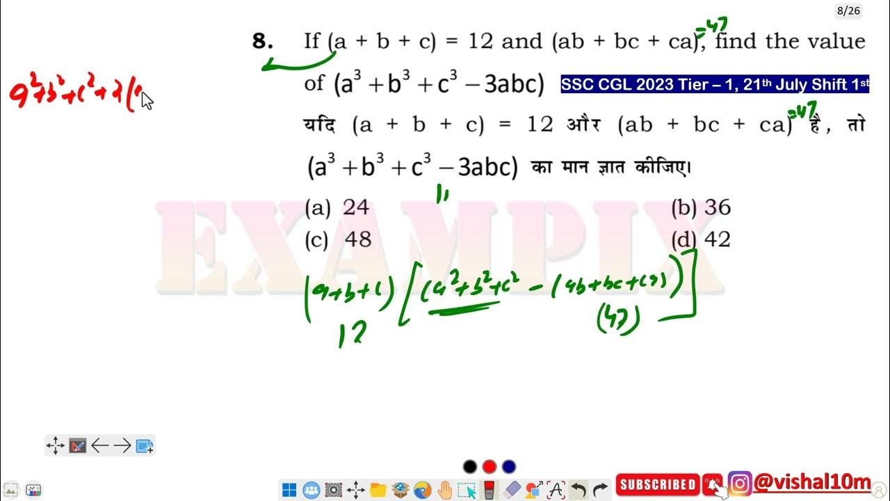 If (a + b + c) = 12 and (ab + bc + ca) , find the value of (a³ +b^3+c^3-3abc) - YouTube