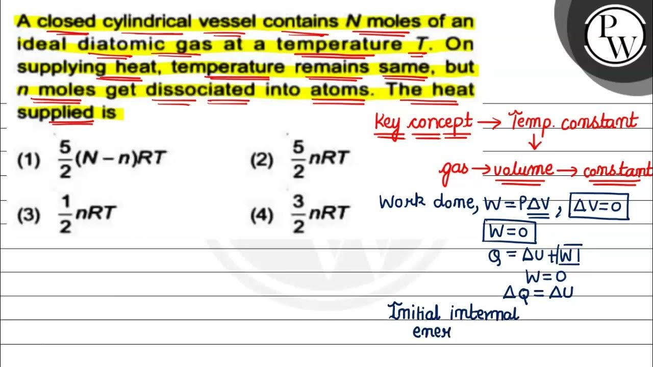 A closed cylindrical vessel contains \( \mathrm{N} \) moles of an i... - YouTube