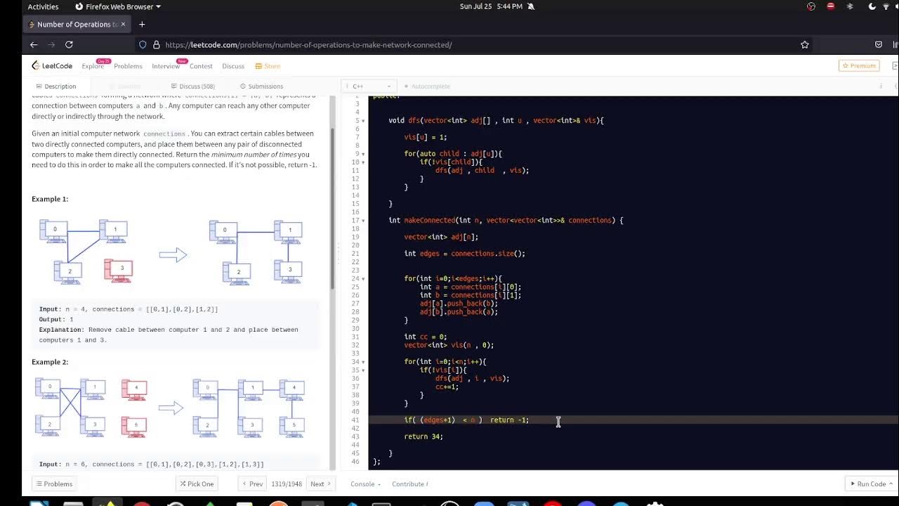 1319 Number Of Operations To Make Network Connected Youtube