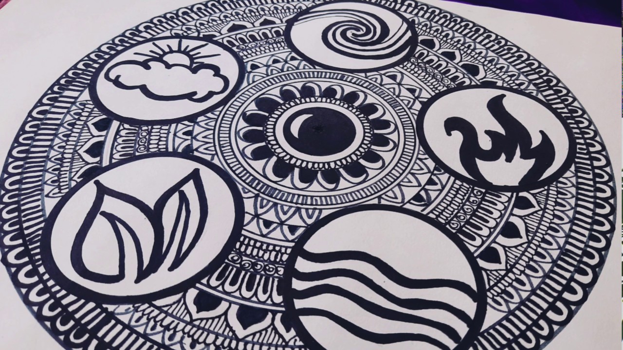Mandala Art || Easy mandala step by step || 5 elements of nature ...