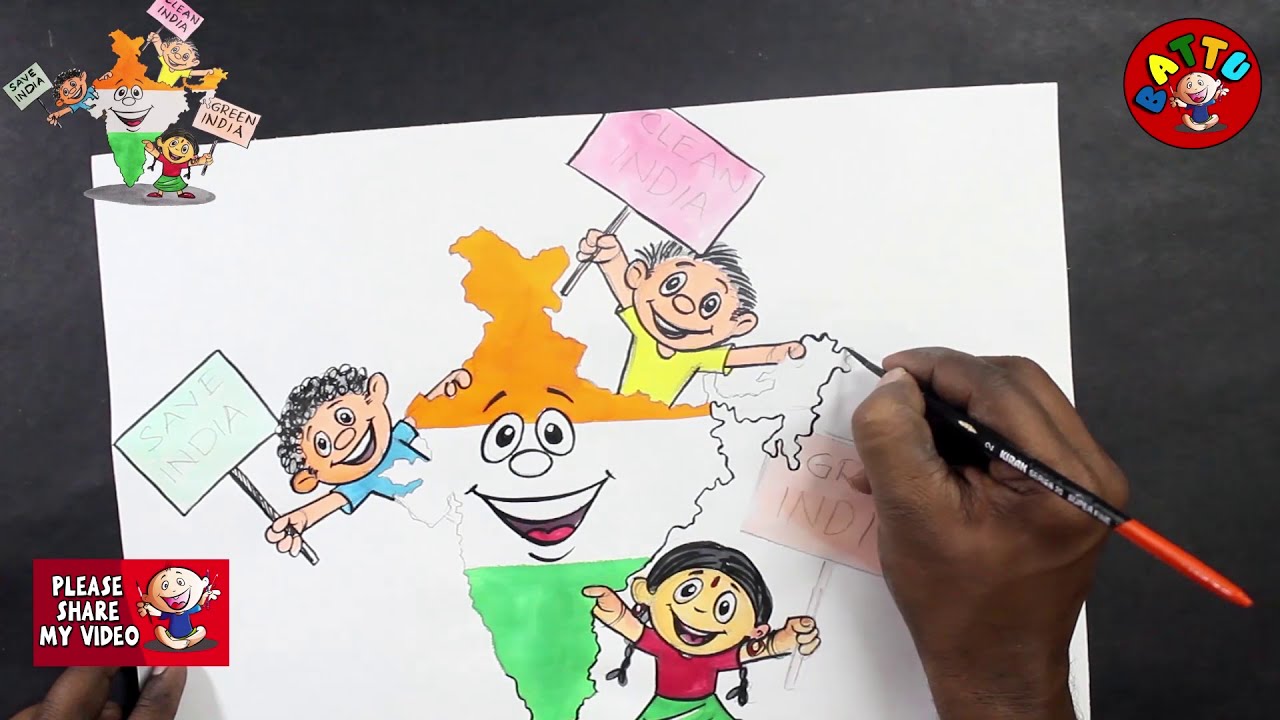 Clean India Green India Save India - Drawing- sketch - YouTube