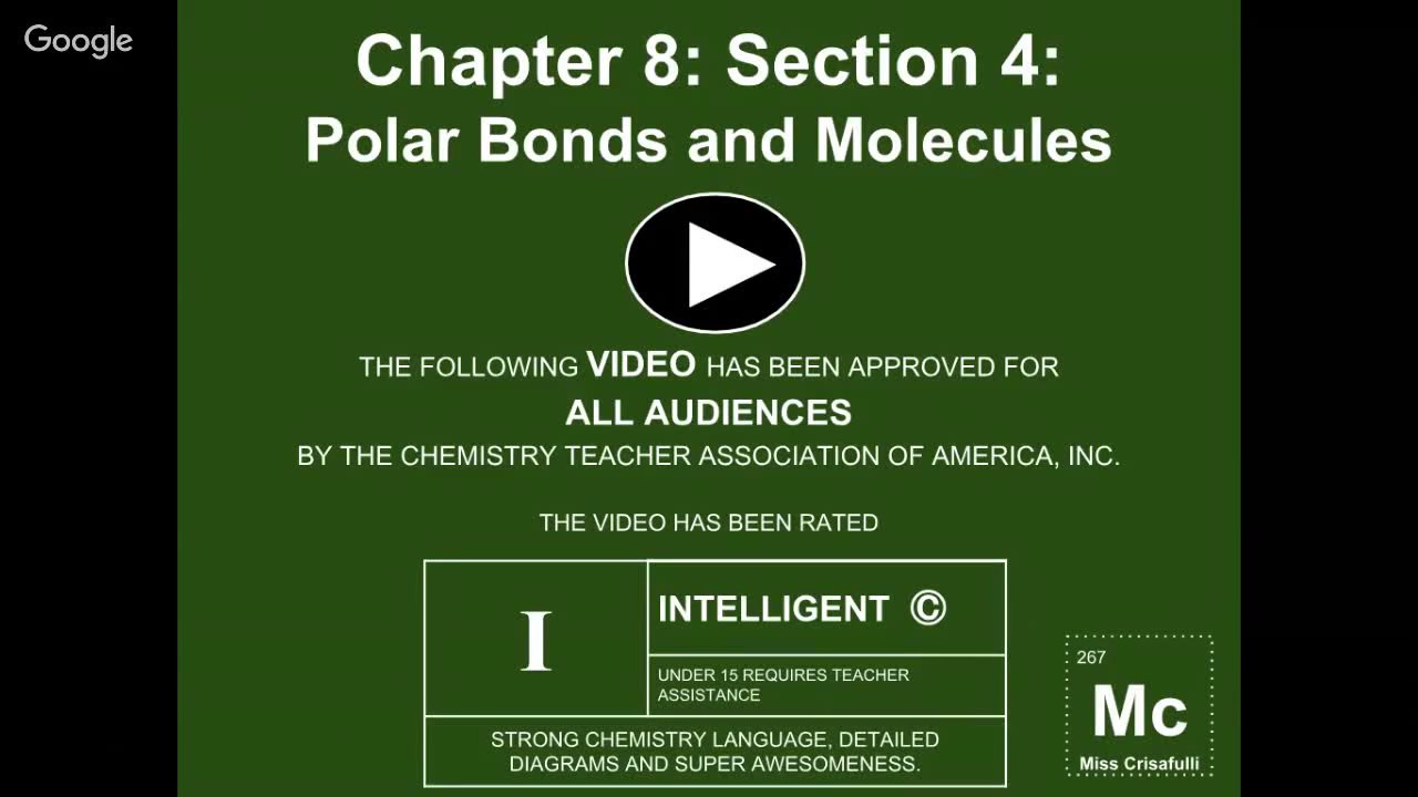 Pearson Chemistry: Chapter 8: Section 4: Polar Bonds and Molecules - YouTube
